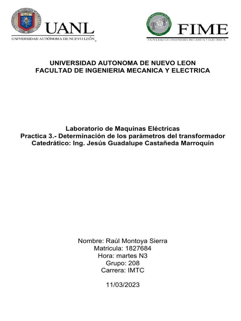 Practica 3 Maquinas Eléctricas FIME | PDF | Transformador | Inductor