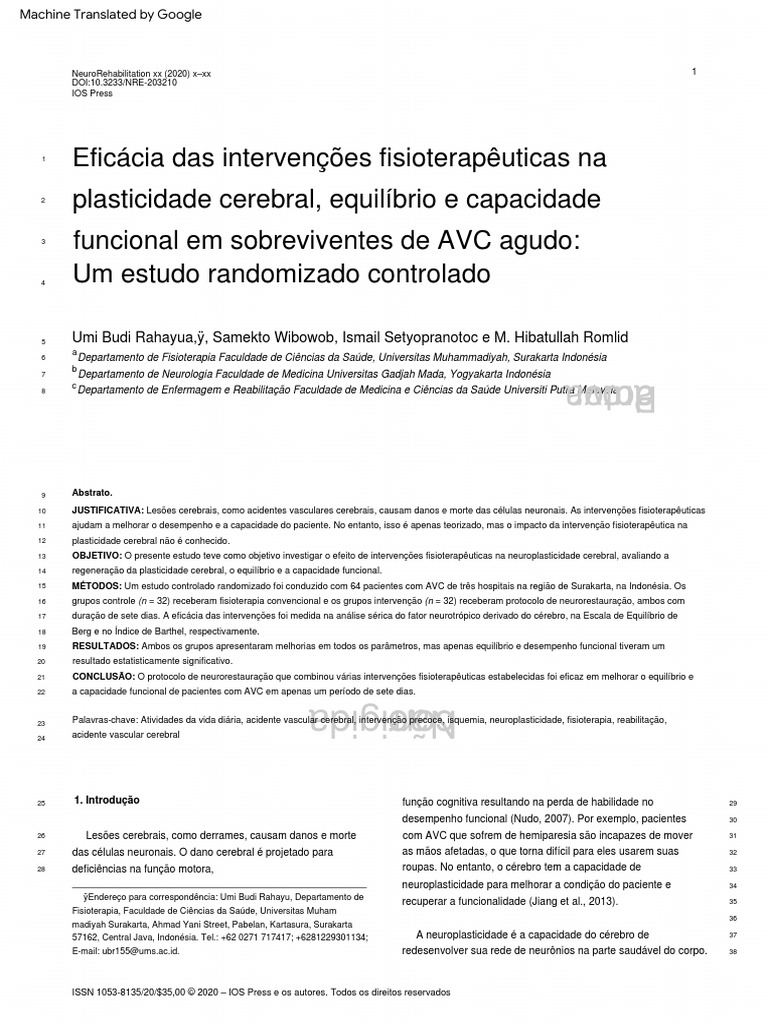 Artigo AVC | PDF | Neuroplasticidade | AVC