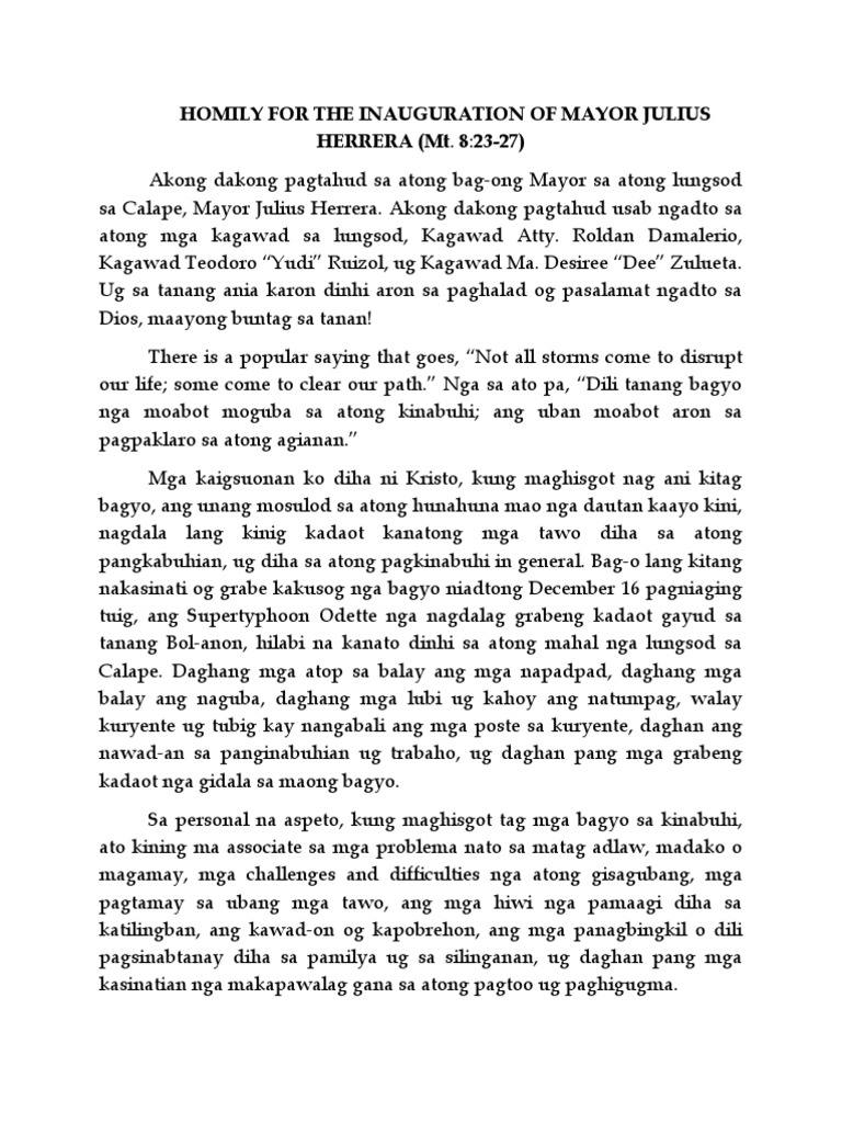 Homily For The Inauguration of Mayor Julius Herrera | PDF