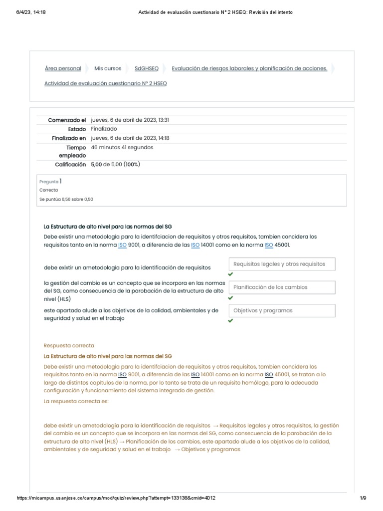 Actividad de Evaluación Cuestionario #2 HSEQ - Revisión Del Intento | PDF | Cliente | Cuestionario