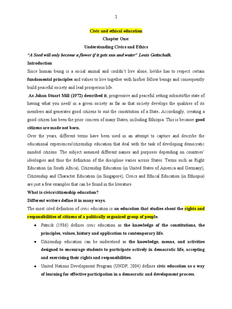 Civic and Ethics Handout | PDF | Utilitarianism | Morality