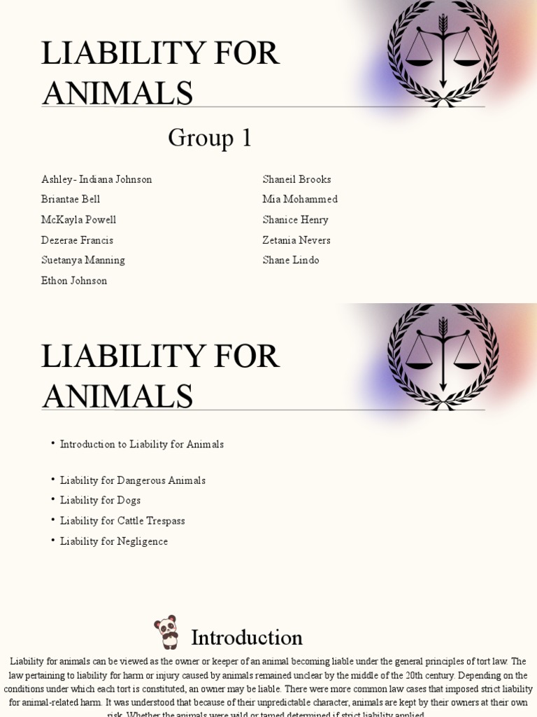 Liability For Animals: Group 1 | PDF | Legal Liability | Trespass