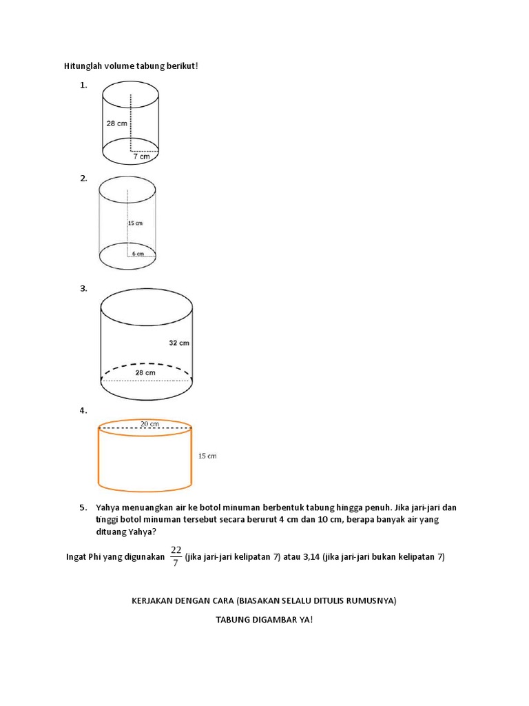 Soal Matematika Kelas 5 (Volume Tabung) | PDF