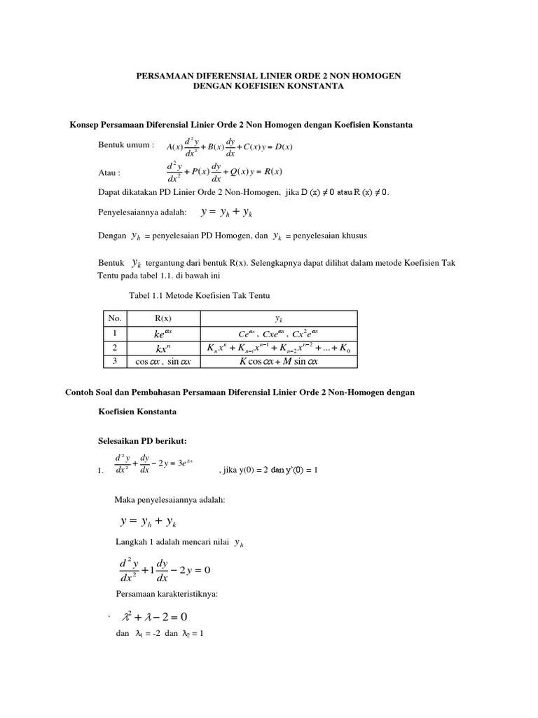 Persamaan Diferensial Linier Orde 2 Non Homogen | PDF