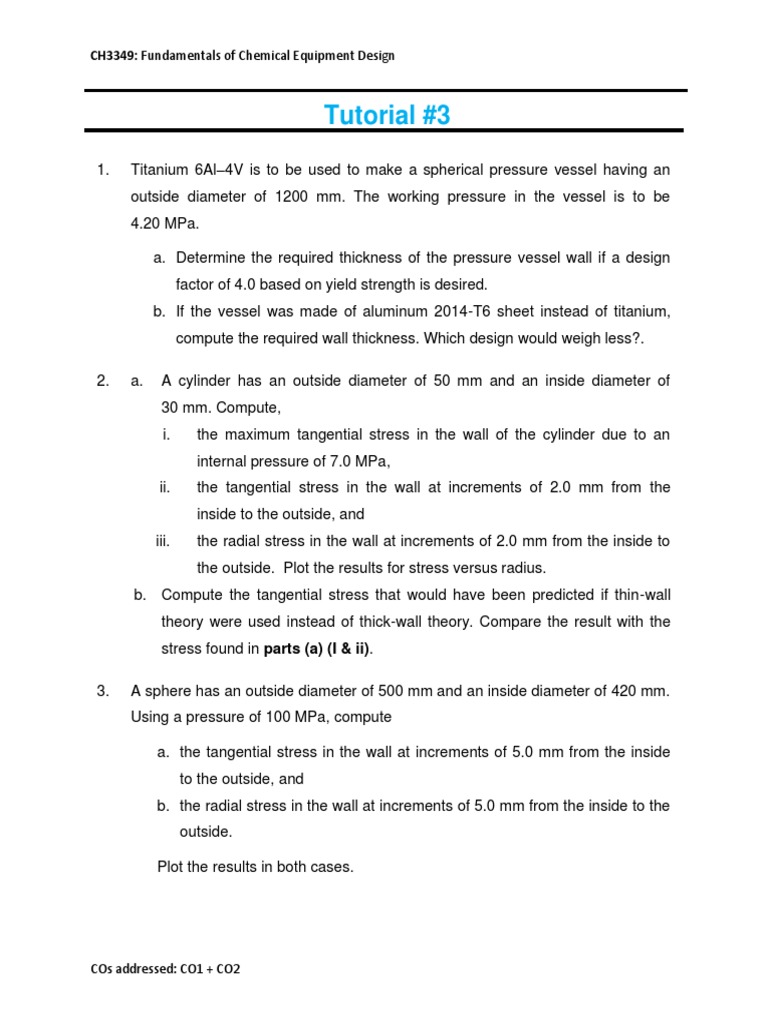 CH3349 Tutorial - 3 Pressure Vessel Design | PDF | Sphere | Stress ...