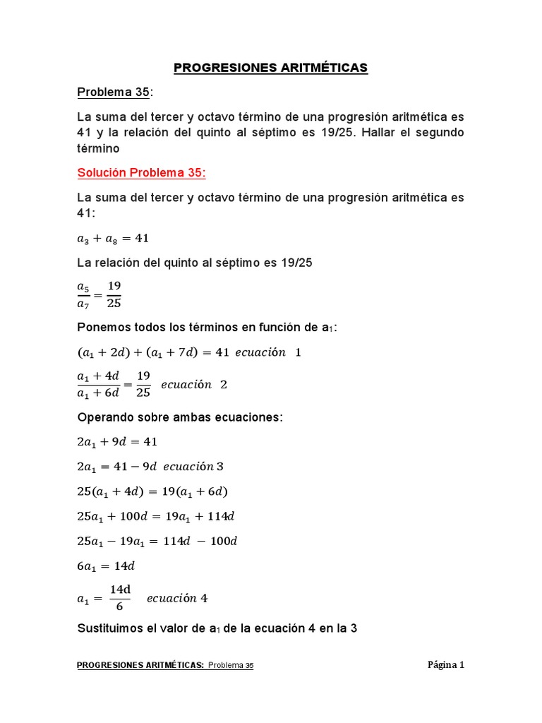 Solucion Progresiones Aritmeticas 35 | PDF