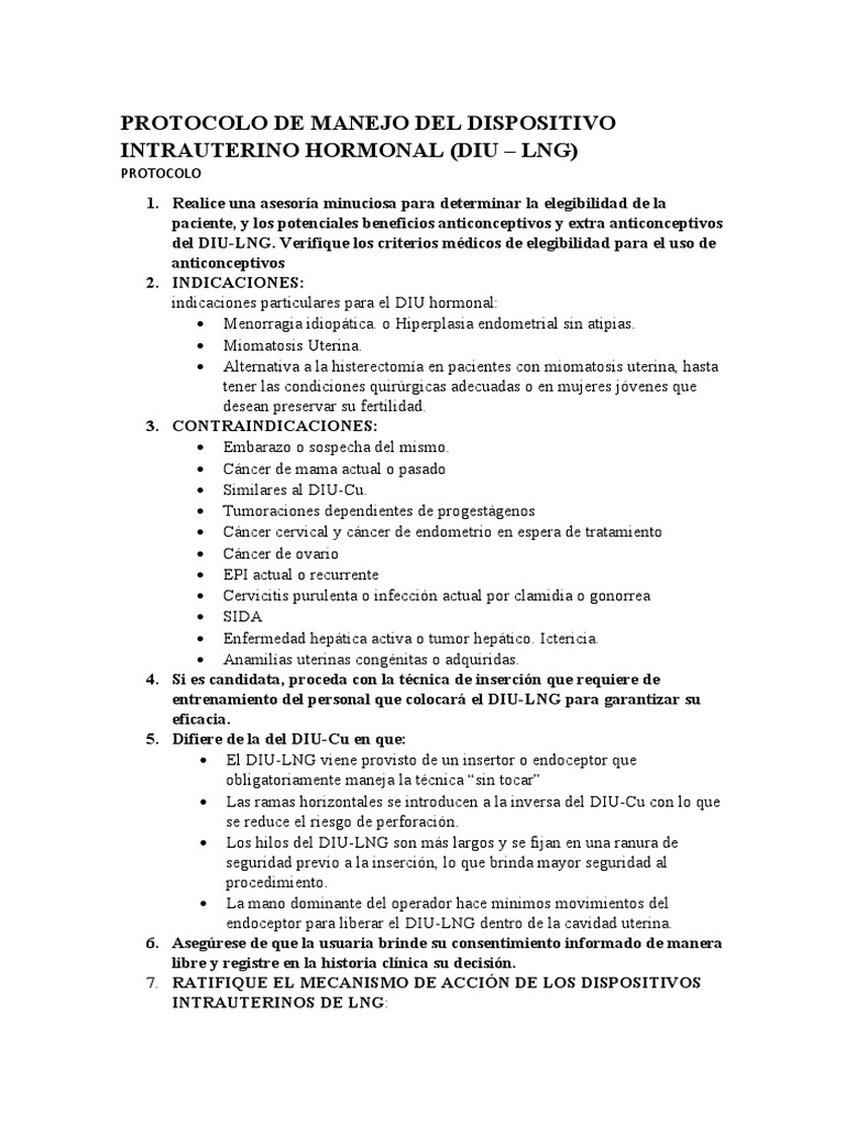 Protocolo de Manejo Del Dispositivo Intrauterino Hormonal (Diu - LNG ...