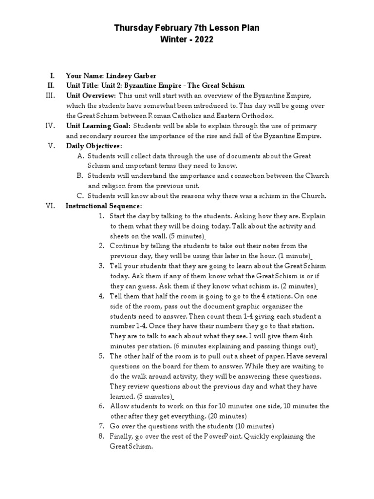 Great Schism Lesson Plan for Students | PDF | Science & Mathematics