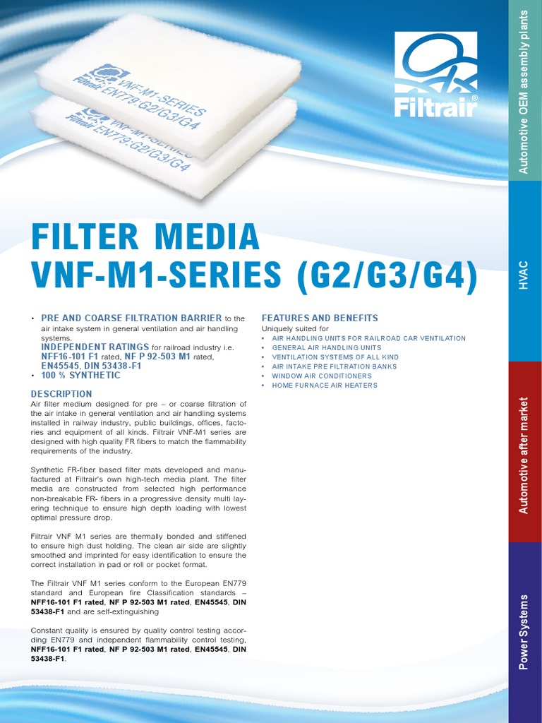 Filtrair Filter Media VNF M1 Series EN | PDF | Manufactured Goods | Applied And ...
