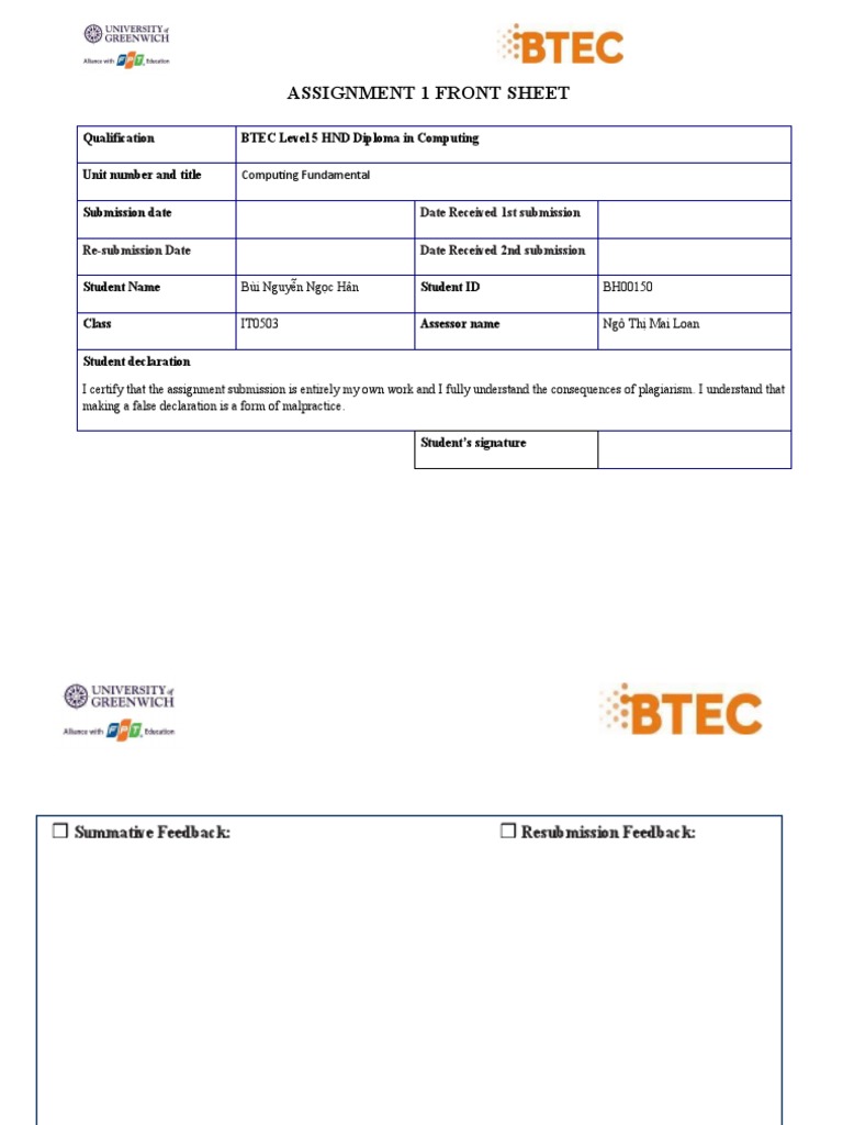 Assignment 1 Frontsheet. | PDF | Computer Data Storage | Solid State Drive