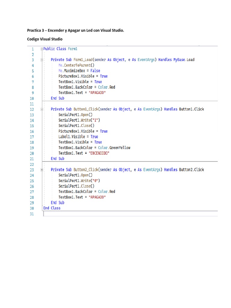 PRACTICA 4 Encender y Apagar Un Led Con Visual Basic PDF | PDF