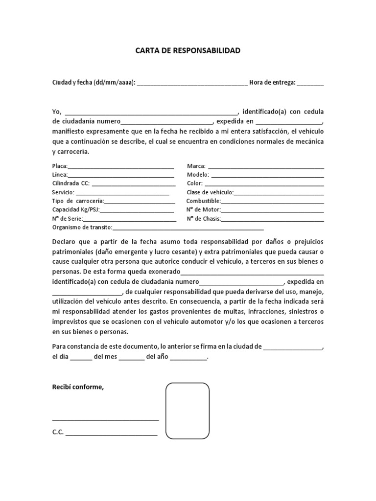 Carta de Responsabilidad | PDF