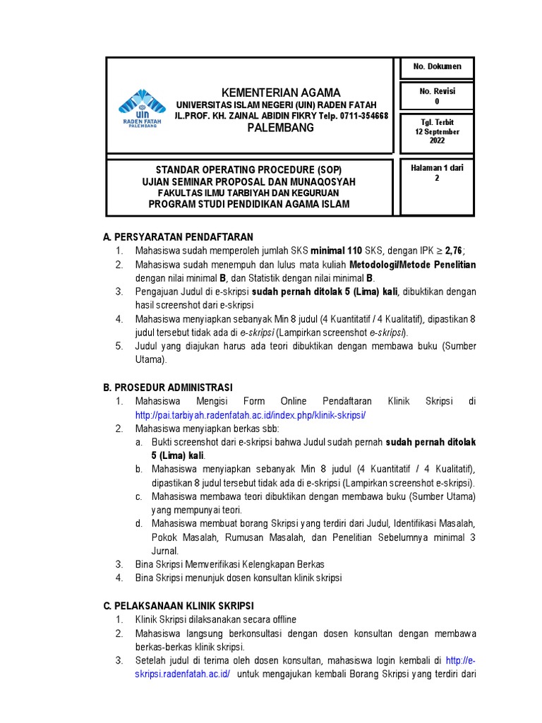 SOP KLINIK SKRIPSI TERBARU | PDF