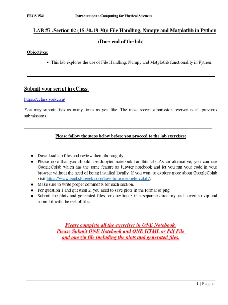 LAB #7 - Section 02 (15:30-18:30) : File Handling, Numpy and Matplotlib ...