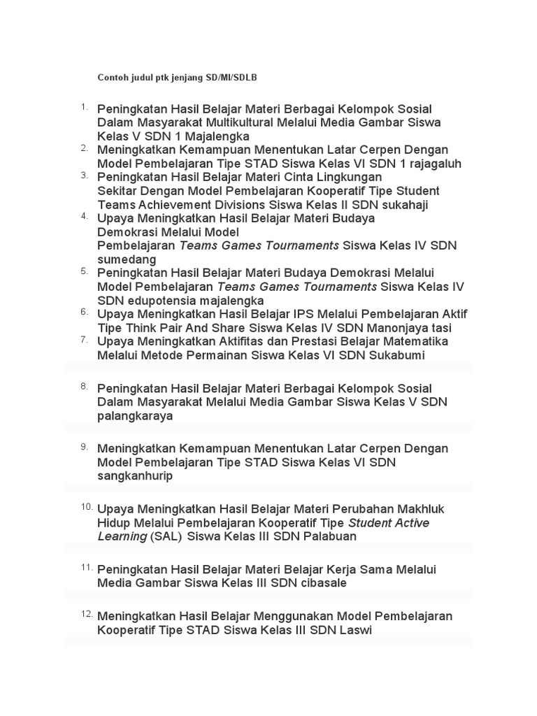 Contoh Judul PTK untuk SD/MI | PDF
