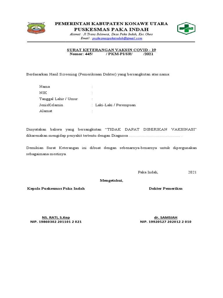 Surat Keterangan Vaksin COVID-19 Konawe Utara | PDF