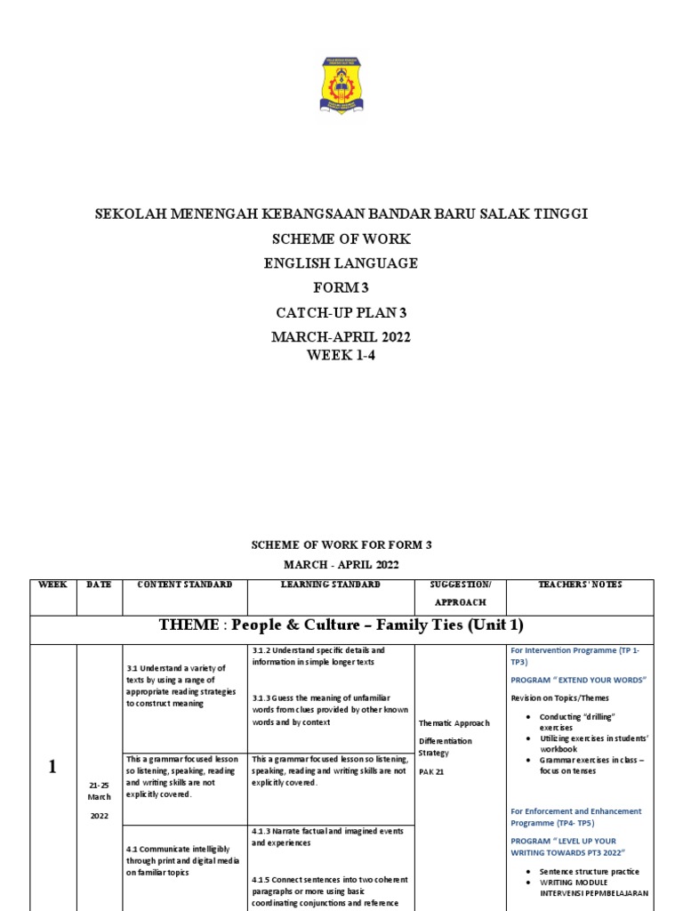 Form 3 English Catch-Up Plan 2022 | PDF | Reading Comprehension | Cognition