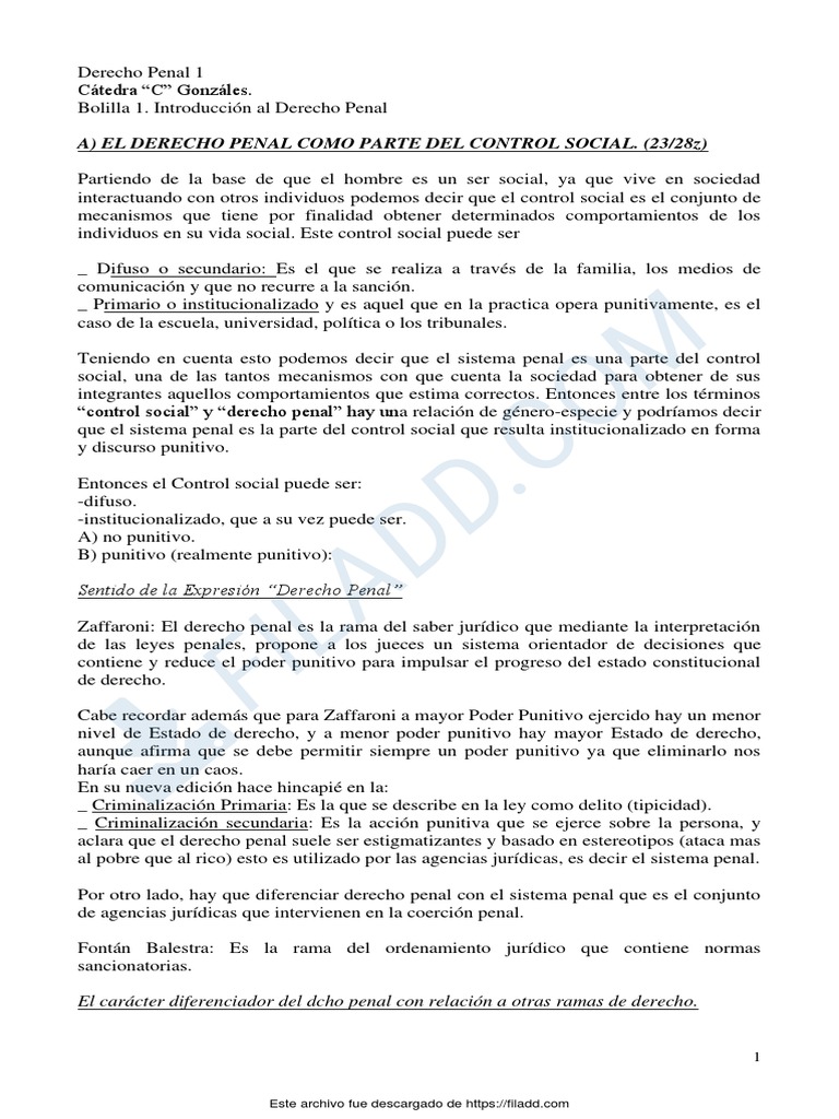 FIL ADD: A) El Derecho Penal Como Parte Del Control Social. (23/28Z ...