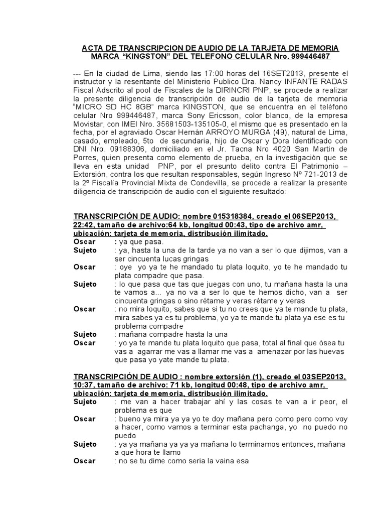 ACTA DE TRANSCRIPCION DE AUDIO Parra | PDF