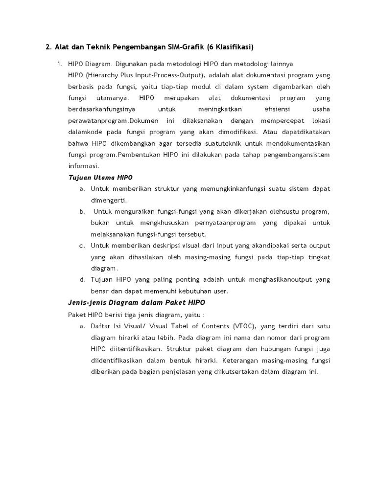Alat Dan Teknik Pengembangan SIM-Grafik (6 Klasifikasi) : Tujuan Utama HIPO | PDF