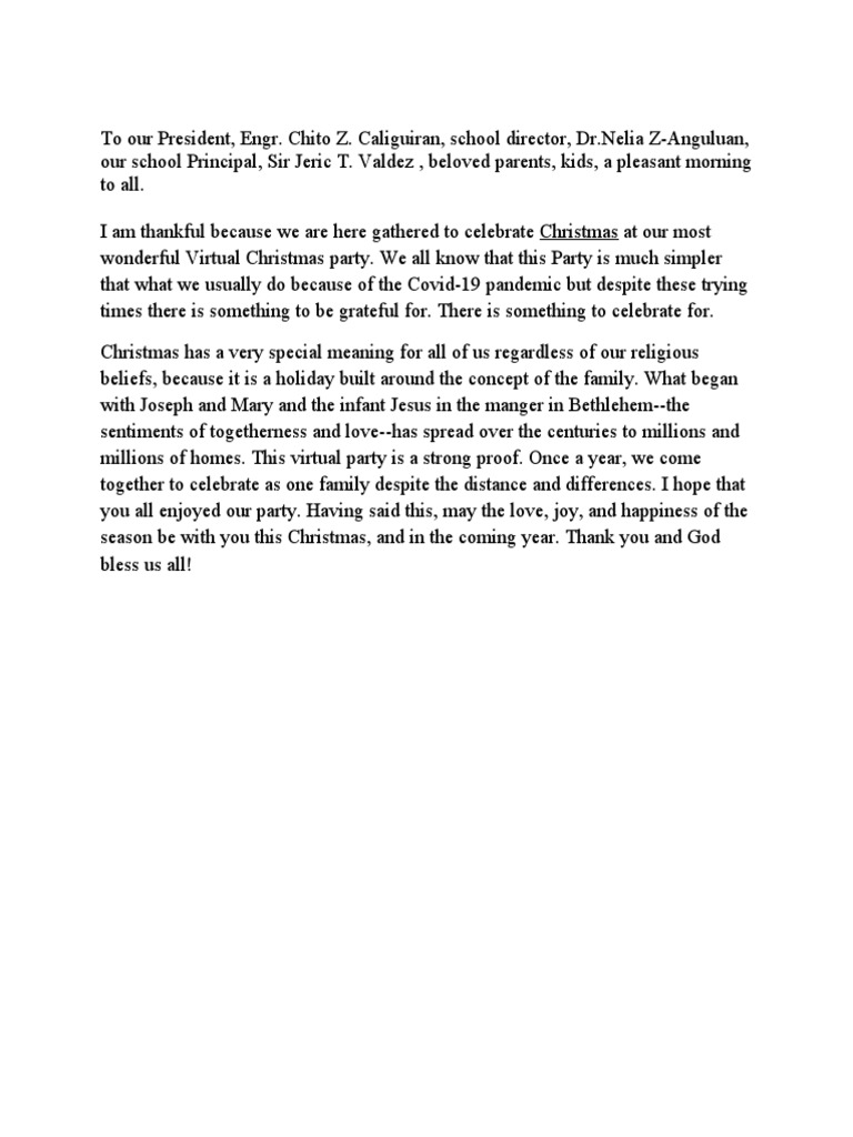 Virtual Christmas Party Closing Remarks | PDF