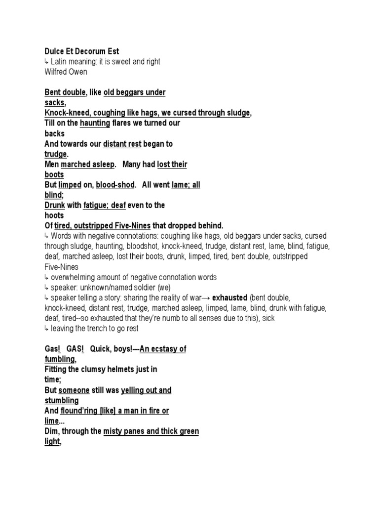 The Wars - Poetry Study Dulce Et Decorum Est | PDF | Poetry