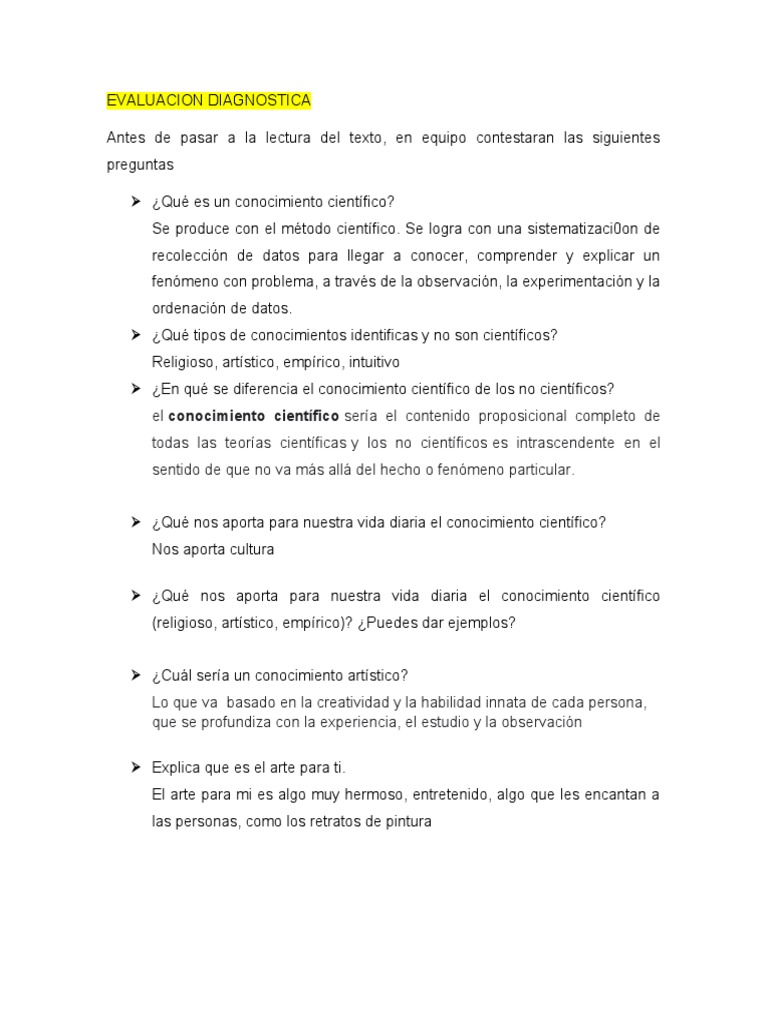 Evaluacion Diagnostica Pdf Conocimiento Science 7868