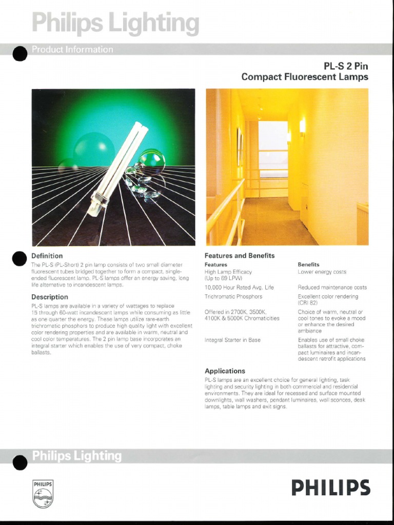 Philips PLS 2-Pin Compact Fluorescent Lamps Bulletin 1-94 | PDF ...