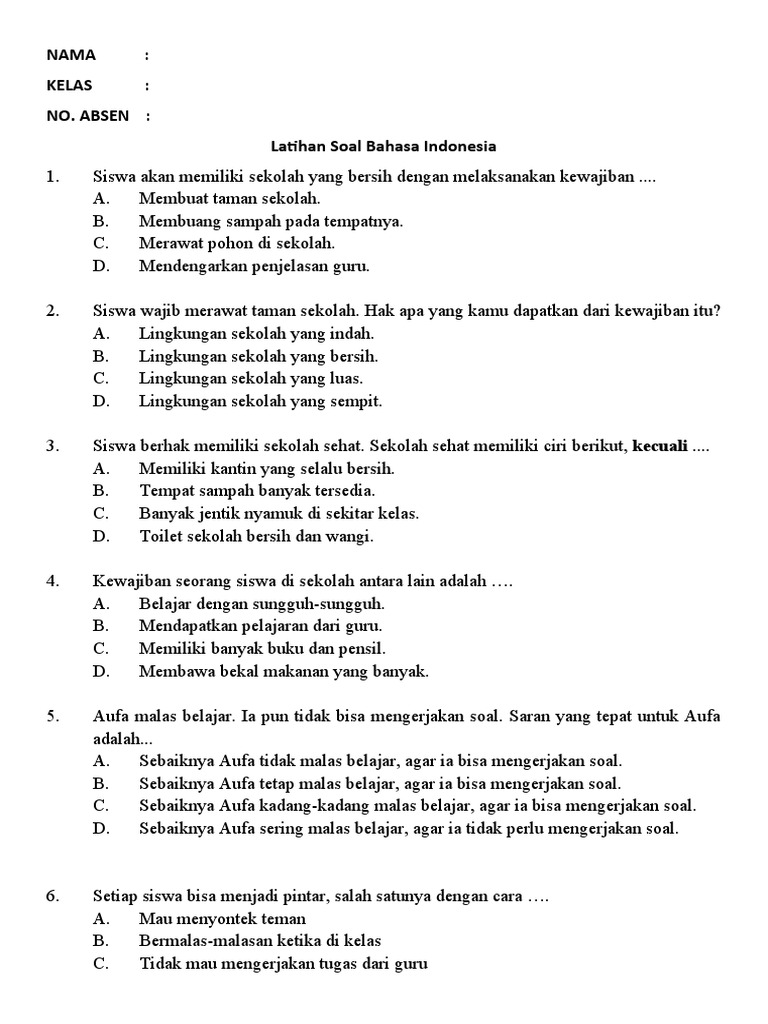 Soal B. Indonesia Kelas 3 | PDF