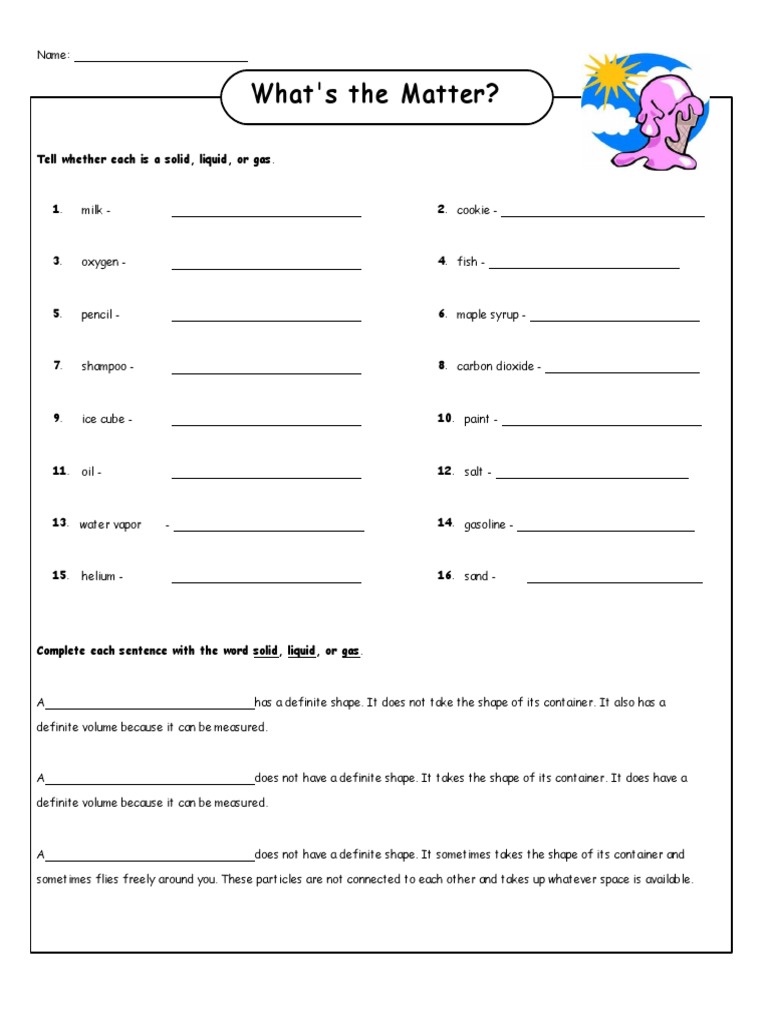 What's the matter worksheet | PDF