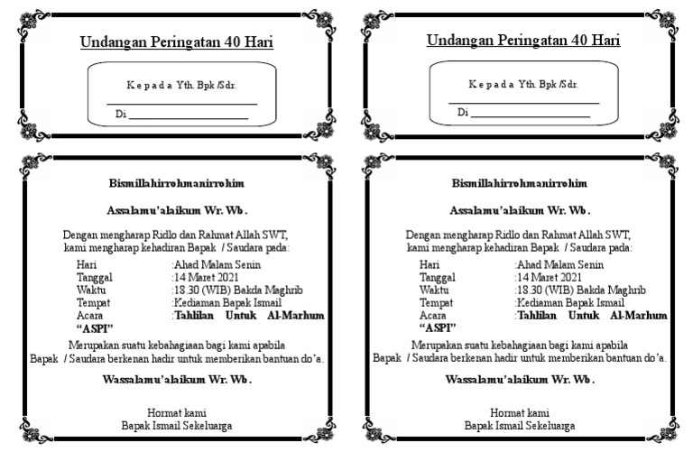 Undangan Tahlil 1 Lembar Jadi 2 | PDF