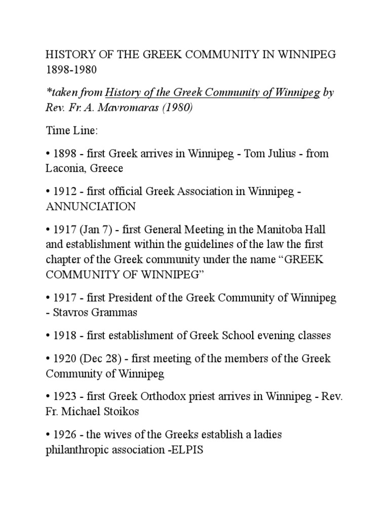 The History of The Greek Community in Winnipeg | PDF