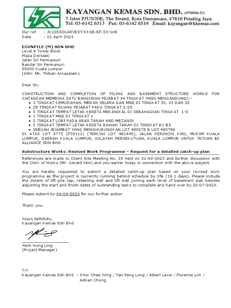 JC105SOLARVEST-KKSB-EP-23-108 Substructure Works-Revised Work Programme ...