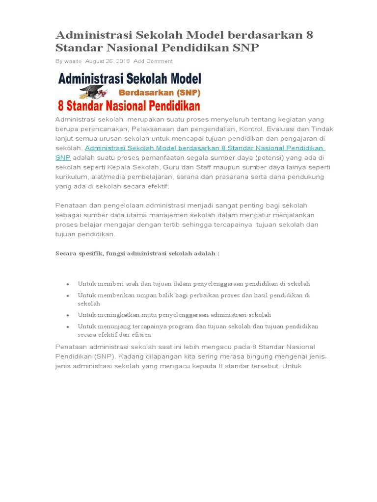 Administrasi Sekolah Model Sesuai 8 SNP | PDF | Karier & Perkembangan