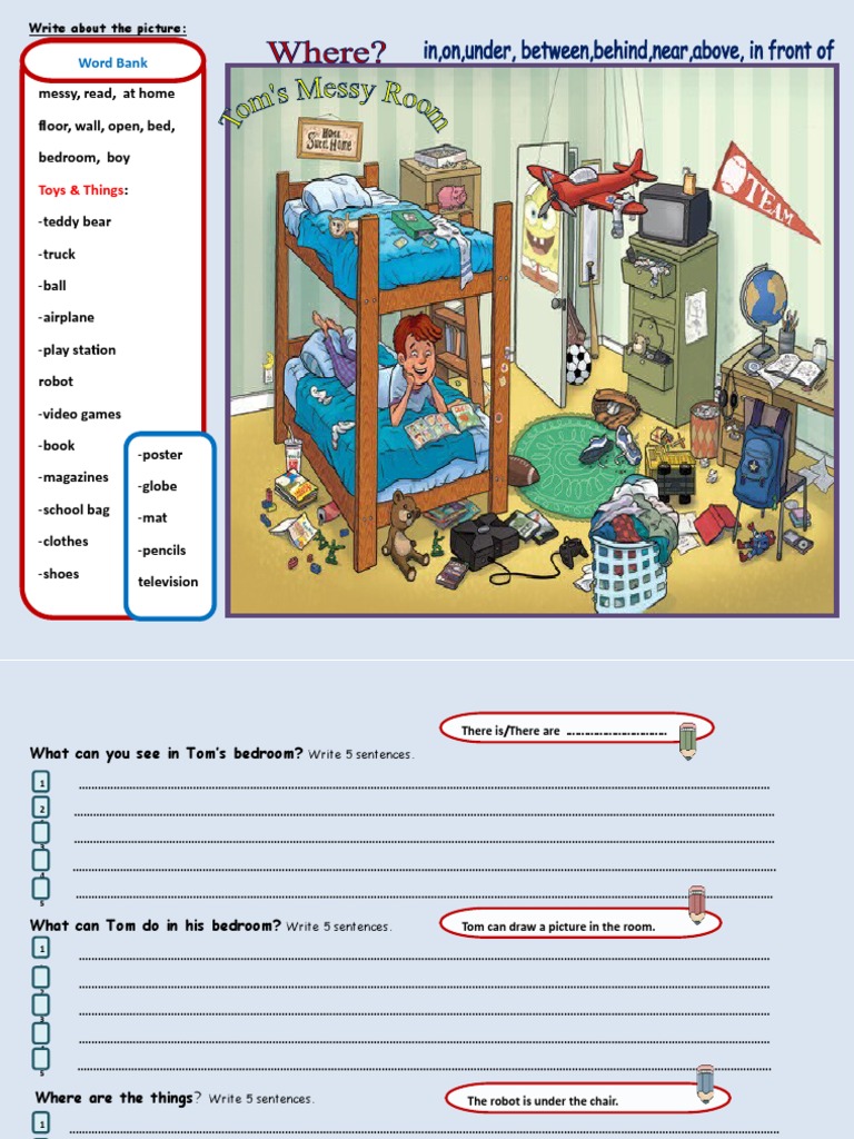 Prepositions of Place in Tom's Bedroom | PDF