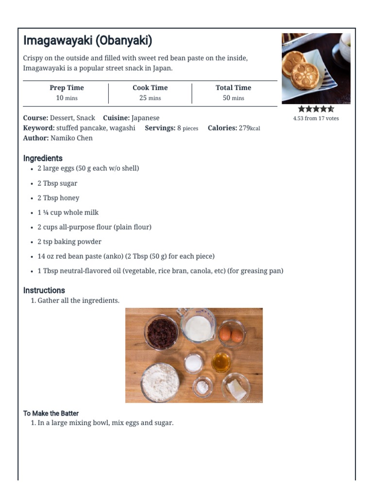 Imagawayaki (Obanyaki) - Just One Cookbook | PDF | Fat | Flour