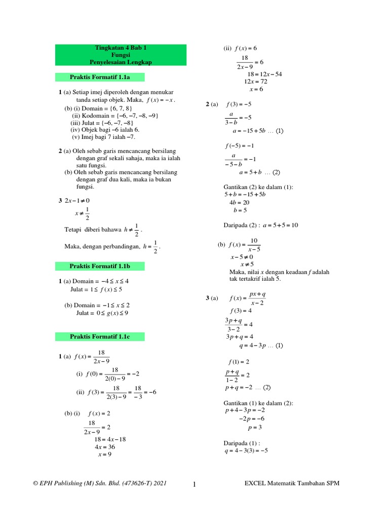 Tingkatan 4 Bab 1 Fungsi Penyelesaian Lengkap Praktis Formatif 1.1a 1 (A) Setiap Imej Diperoleh ...