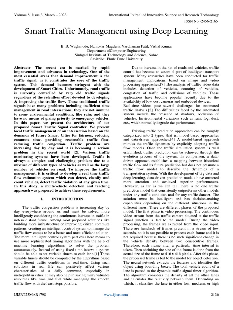 Smart Traffic Management Using Deep Learning | Download Free PDF | Traffic | Deep Learning