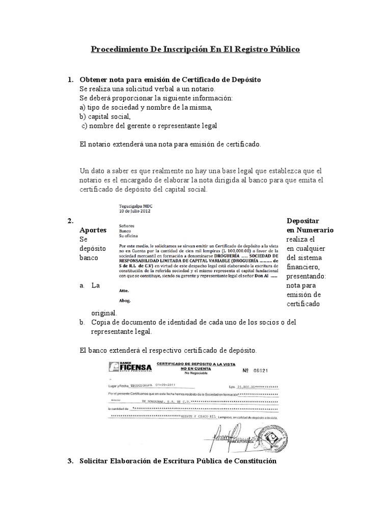 Procedimiento de Inscripción en El Registro Público | PDF | Bancos