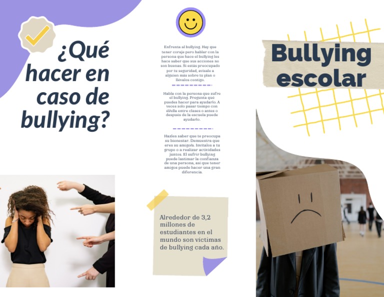 Tríptico Sobre El Bullying Acoso Escolar Creativo Morado y Amarillo | PDF Tríptico Sobre El Bullying Acoso Escolar Creativo Morado y Amarillo | PDF