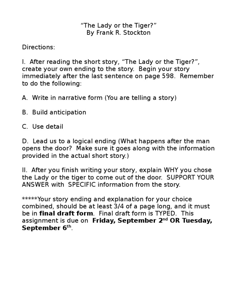 The Lady or The Tiger | PDF | Mystery, Thriller & Crime Fiction ...