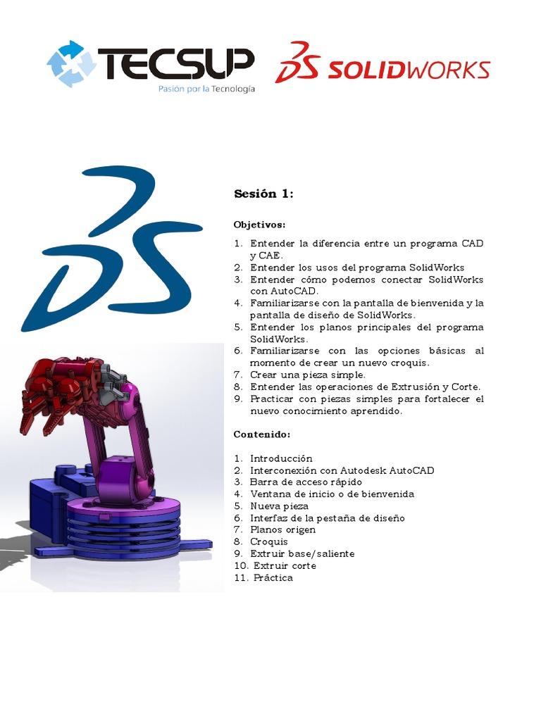 Sesión 1: Introducción a SolidWorks y modelado de piezas simples | PDF ...