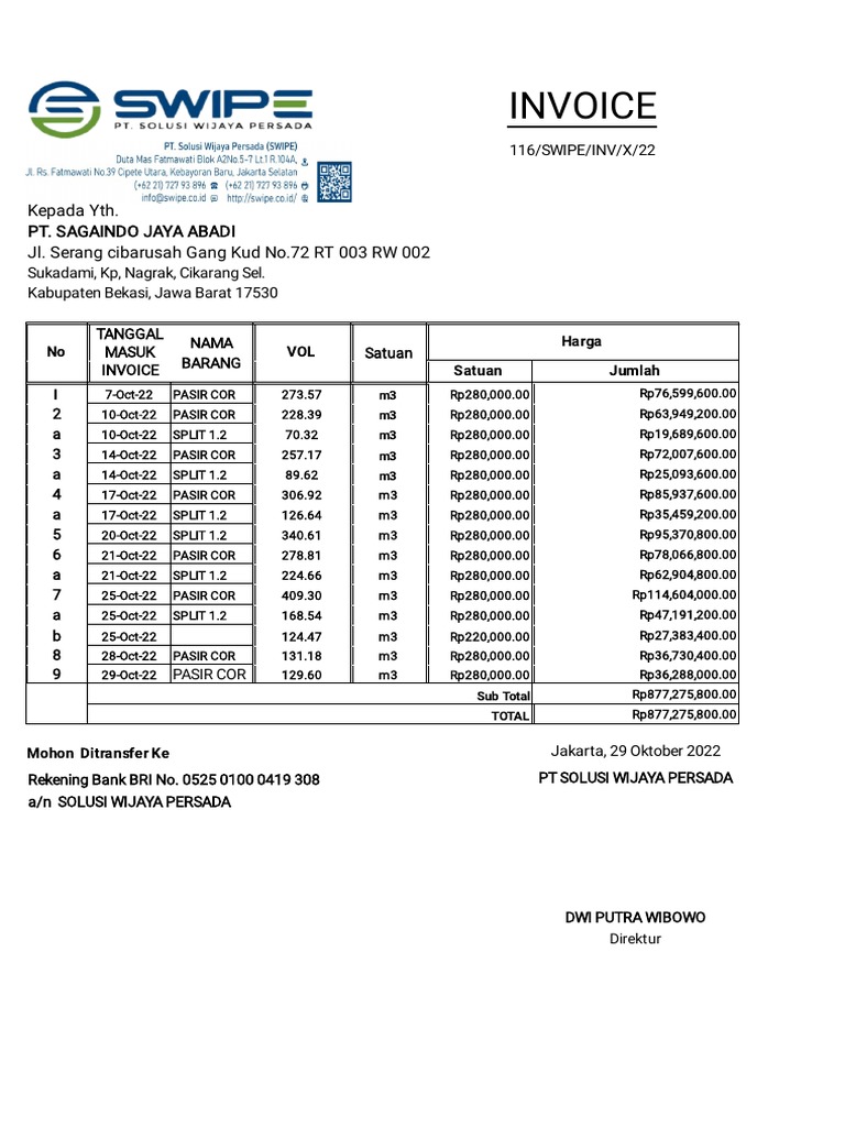 Invoice for PT Sagaindo Jaya Abadi | PDF