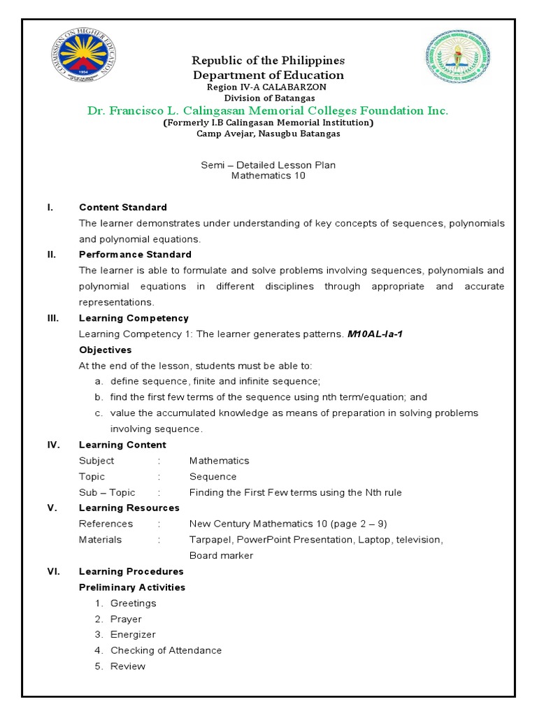 Genarating Pattern Lesson Plan | PDF | Sequence | Ellipsis