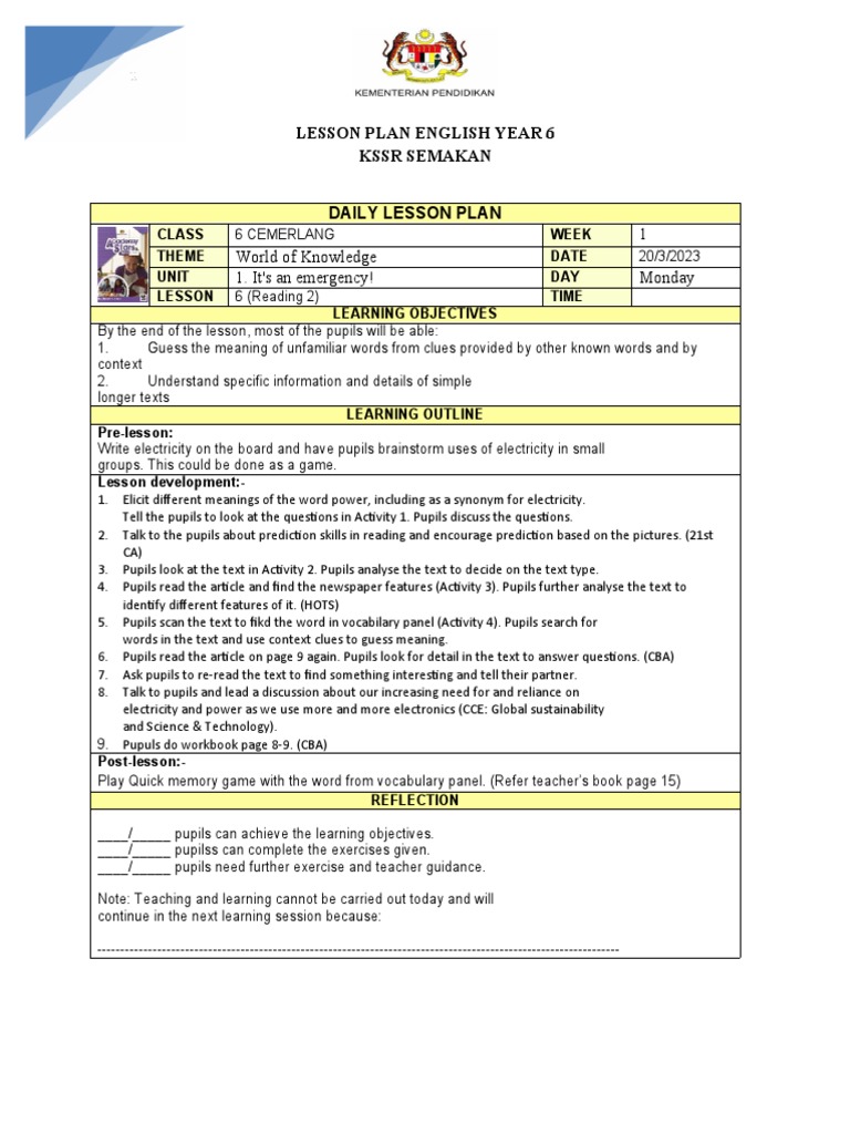 RPH BI THN 6 NEW - Unit 1 (LP 6-16) | PDF | Lesson Plan | Teachers