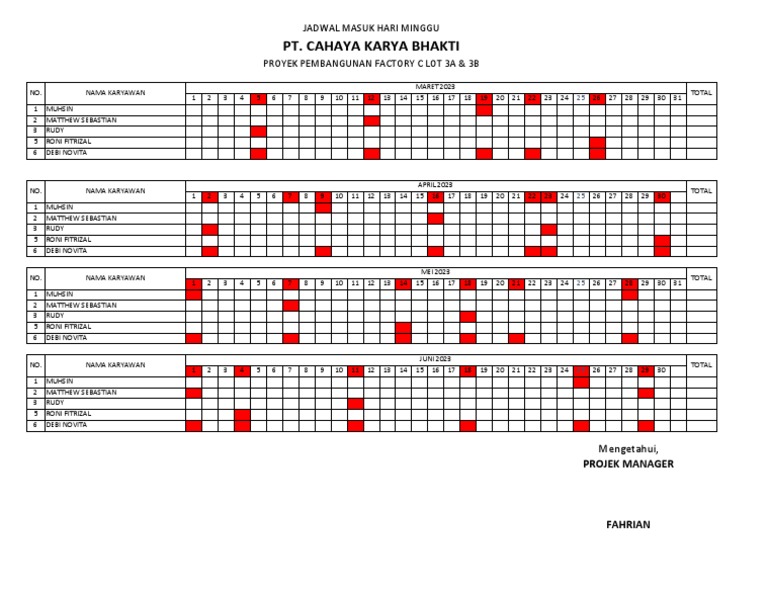 Jadwal Masuk Hari Minggu | PDF