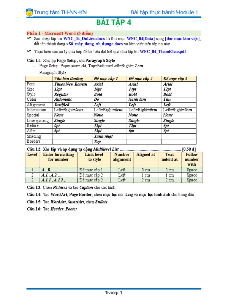 Trung tâm TH-NN-KN Bài tập thực hành Module 1 | PDF