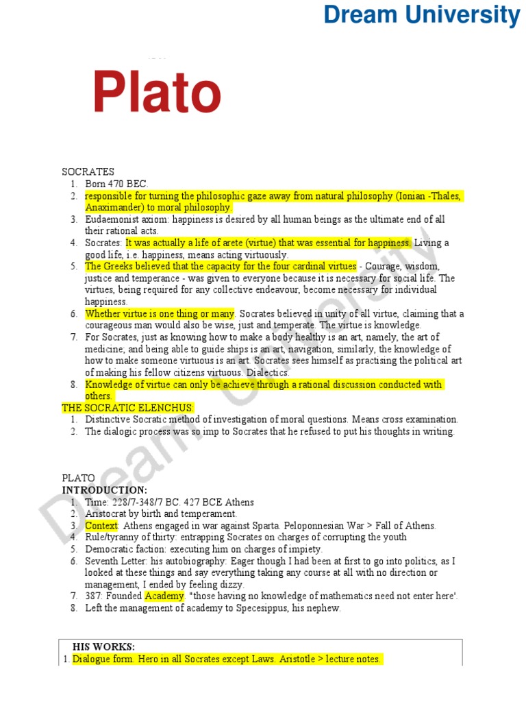 Plato (Sample Notes) | PDF