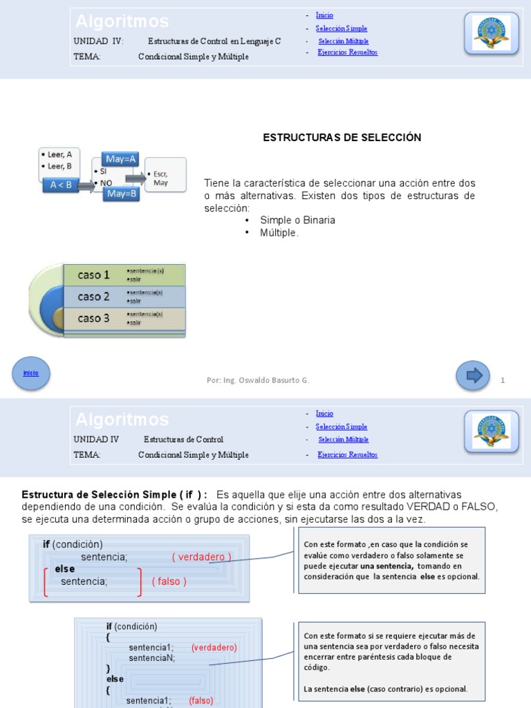 Estructuras de selección condicionales en C: Condicional simple y múltiple | PDF | Programación ...