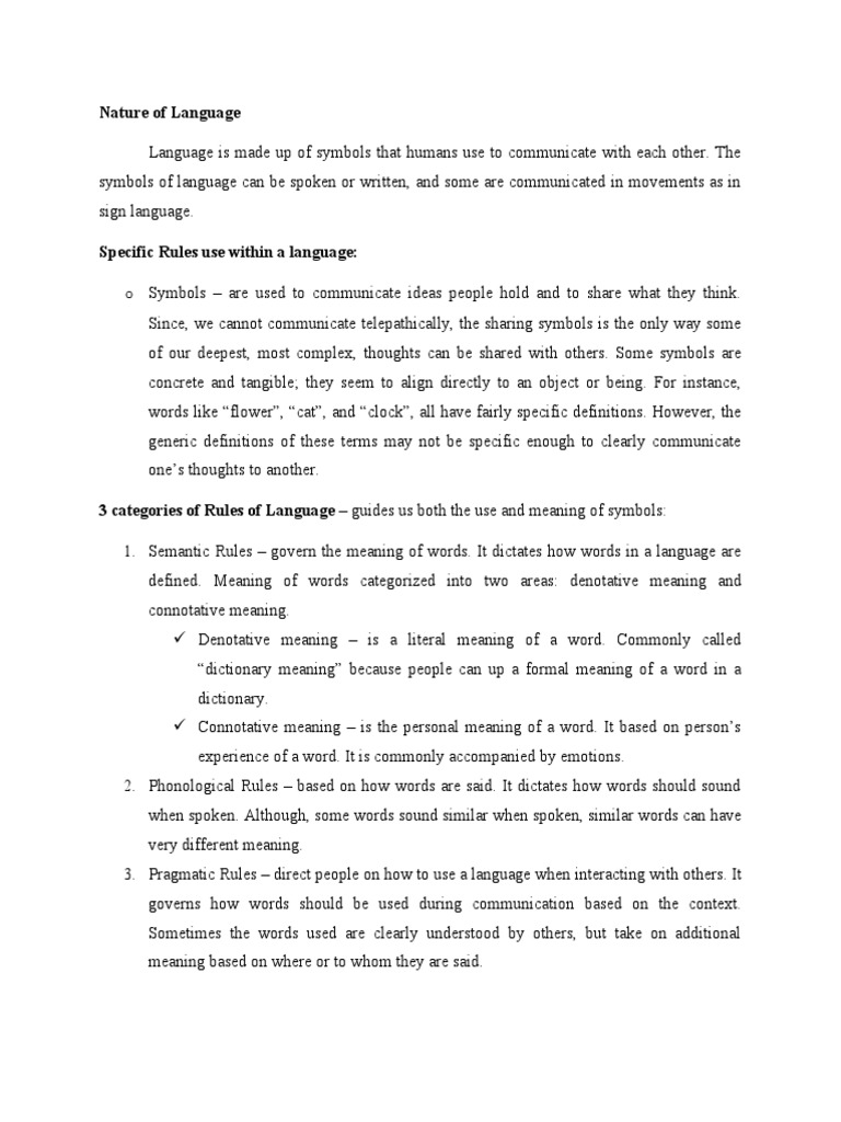 Nature of Language | PDF | Word | Thought